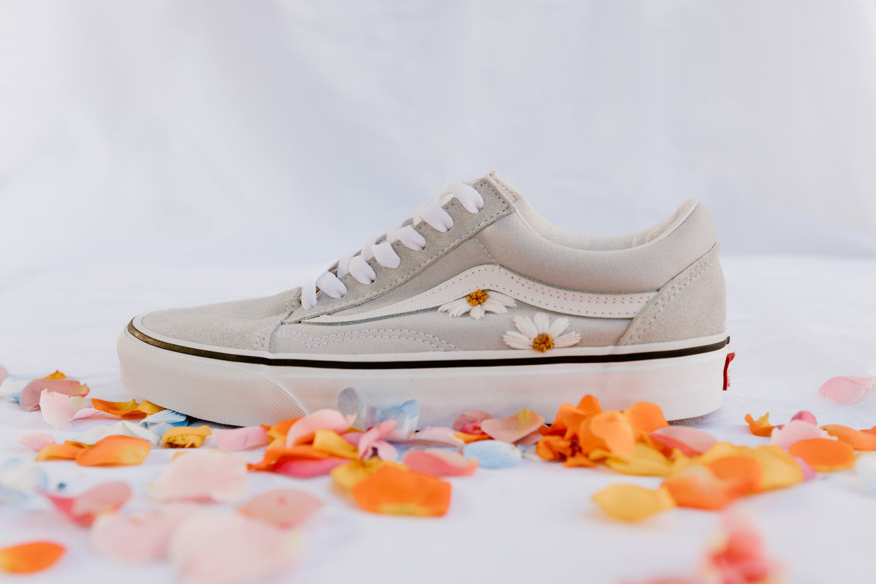 Chamomile Embroidered Vans – White Poppy Preservation